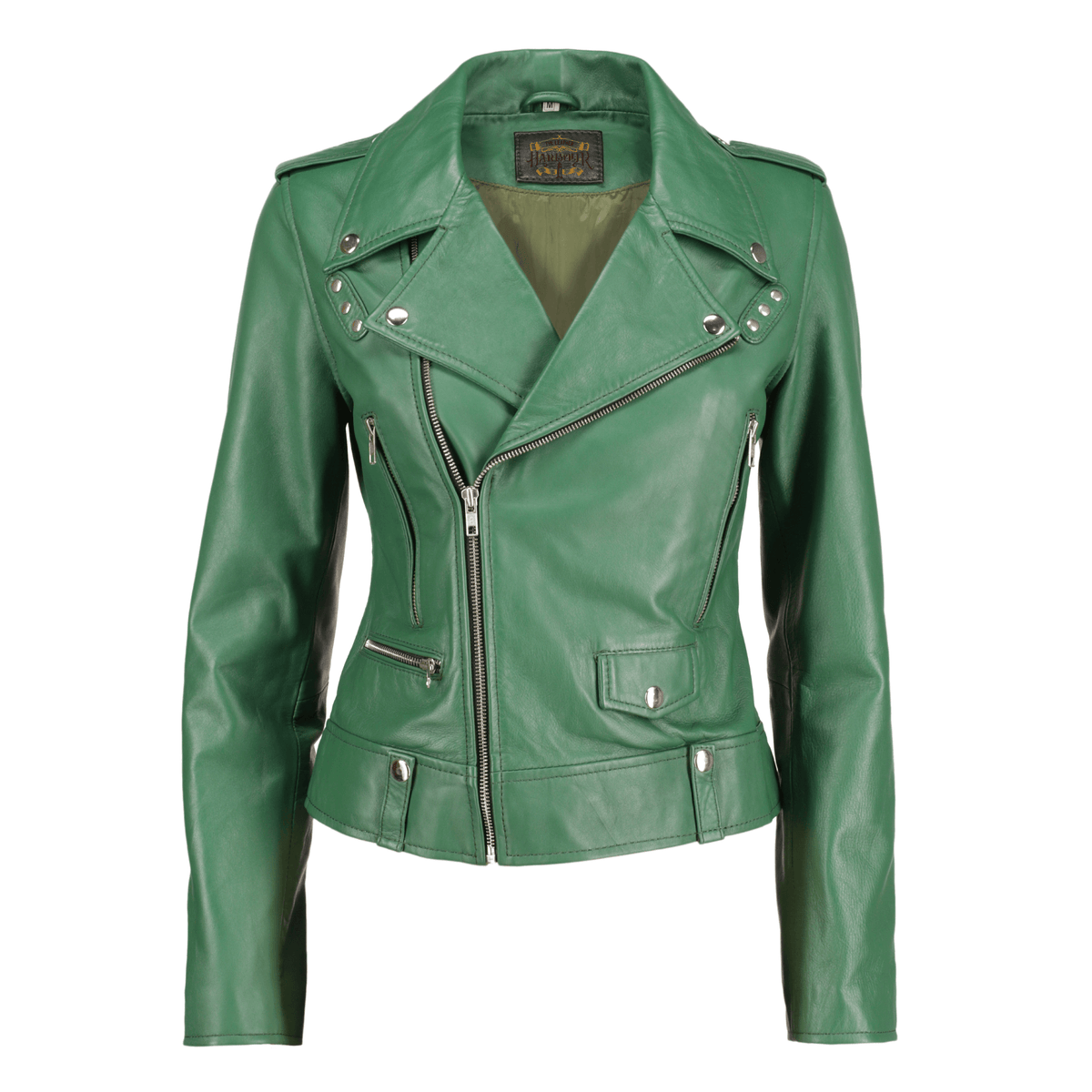 Women's Elegant Green Biker Leather Jacket– The Leather Harbour